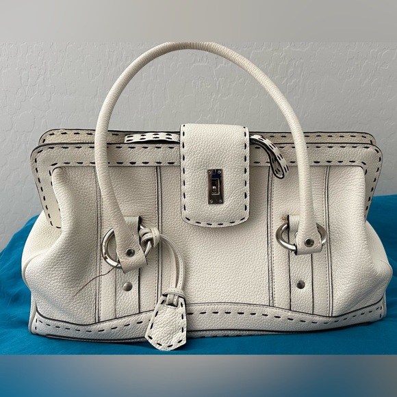 BCBGMaxAzria | Bags | Vintage Bcbg Max Azria White Leather Satchel ...